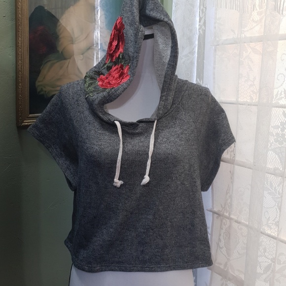 Tops | Viola Rose Embroidered Crop Top Hoodie | Poshmark